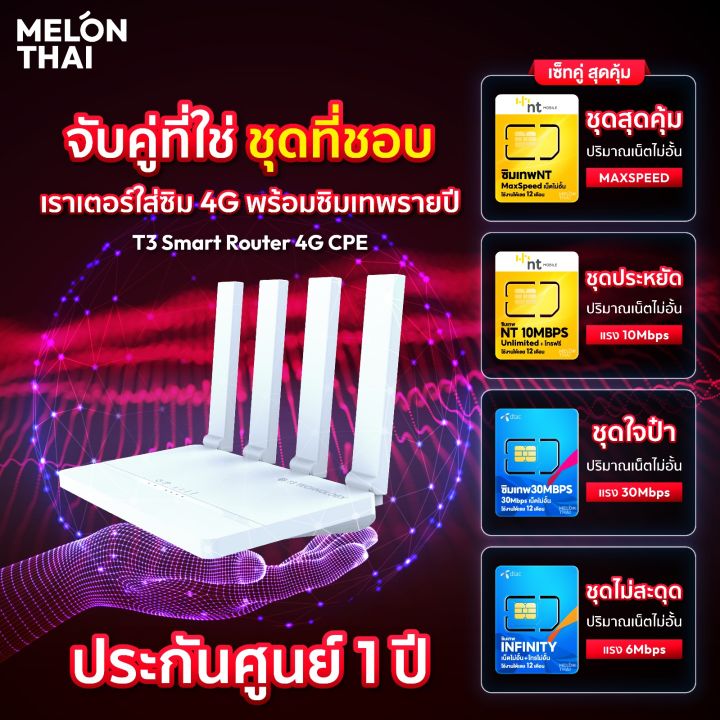 Router WiFi CPE เราเตอร์ ใส่ซิม กระจายสัญญาณ T3 Smart 4G ใช้งานง่าย ...