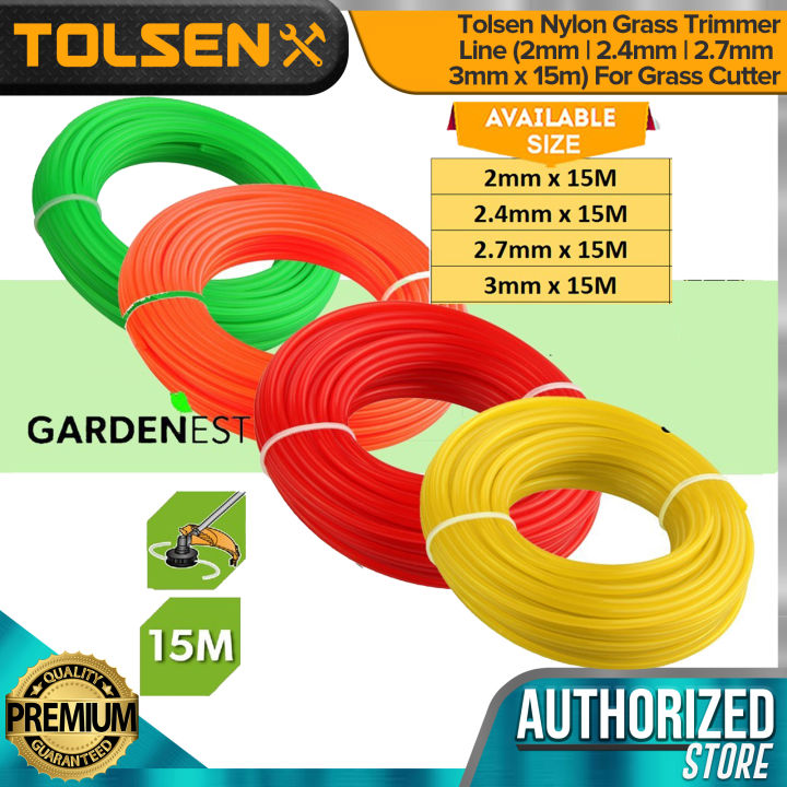 Tolsen Nylon Grass Trimmer Line (2mm | 2.4mm | 2.7mm | 3mm x 15m) For Grass Cutter | Lazada PH