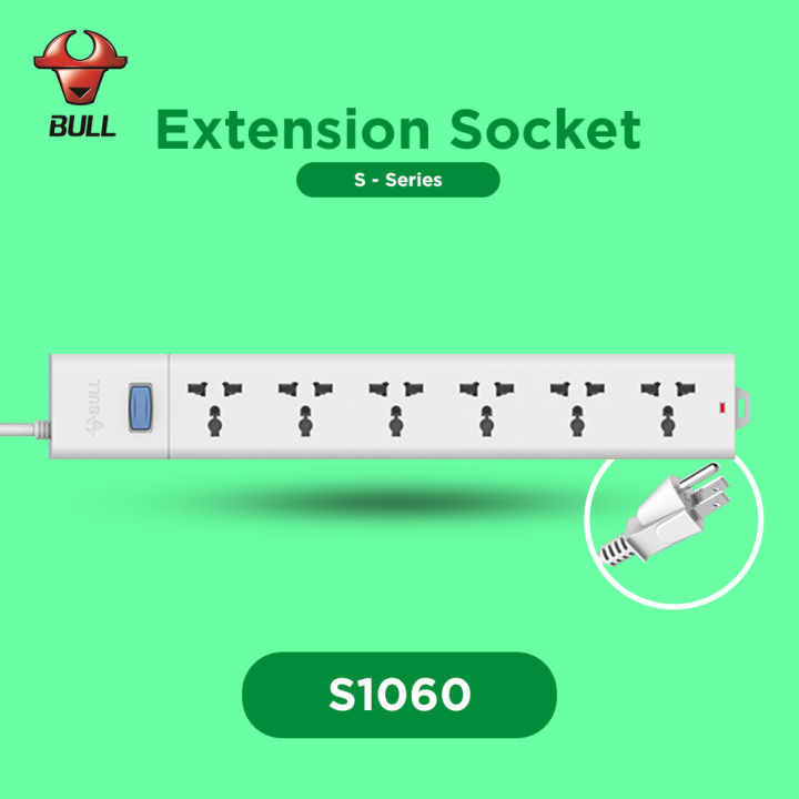 Bull Extension Socket S Series S1060 200cm Cable 6 Outlets 2500w 10A ...
