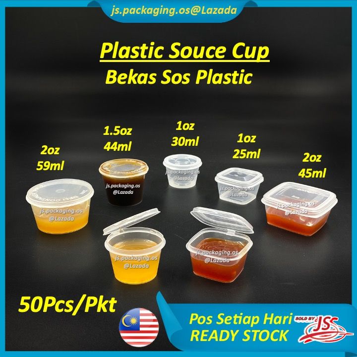 Disposable Plastic Sauce Cup / Round Food Container with Lid / Bekas ...