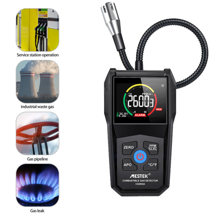 Gas Leak Tester Analyzer LCD Screen Sound Dual Alarm LEL PPM Flammable ...