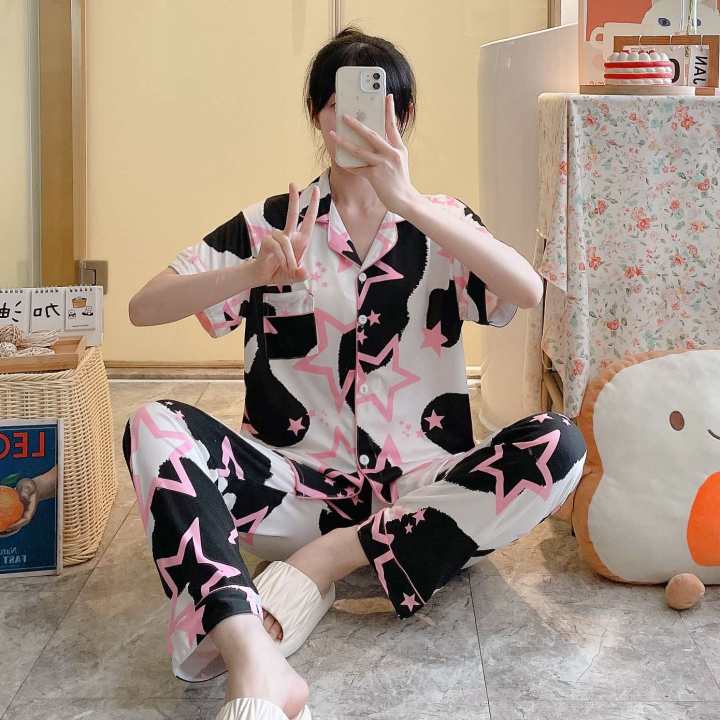 Cotton Shortsleeve Terno pajama set for women/ Classy sleepwear/ Korean ...