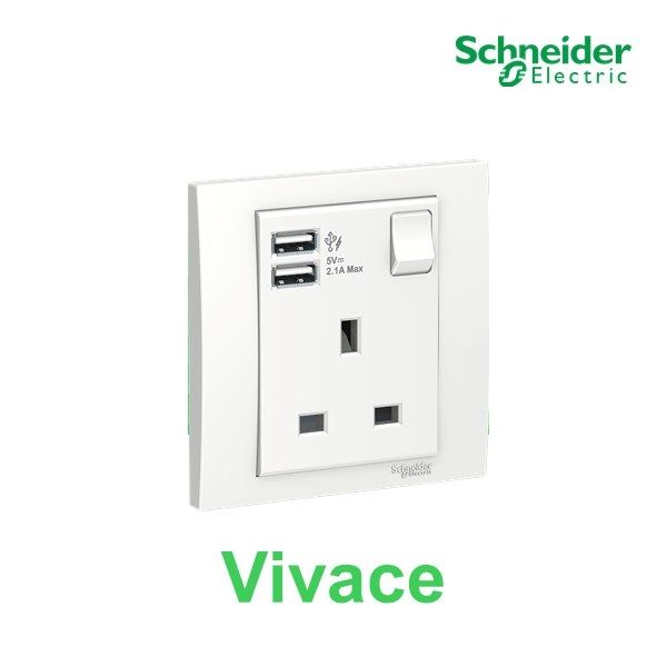 Schneider vivace switch Socket 13A c/w USB X 2 | Lazada