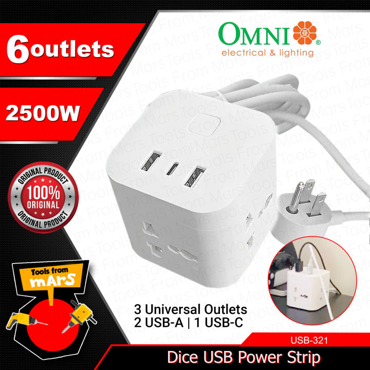 Omni Cube Extension Cord Dice USB Power Strip 6 Outlets Heavy Duty ...