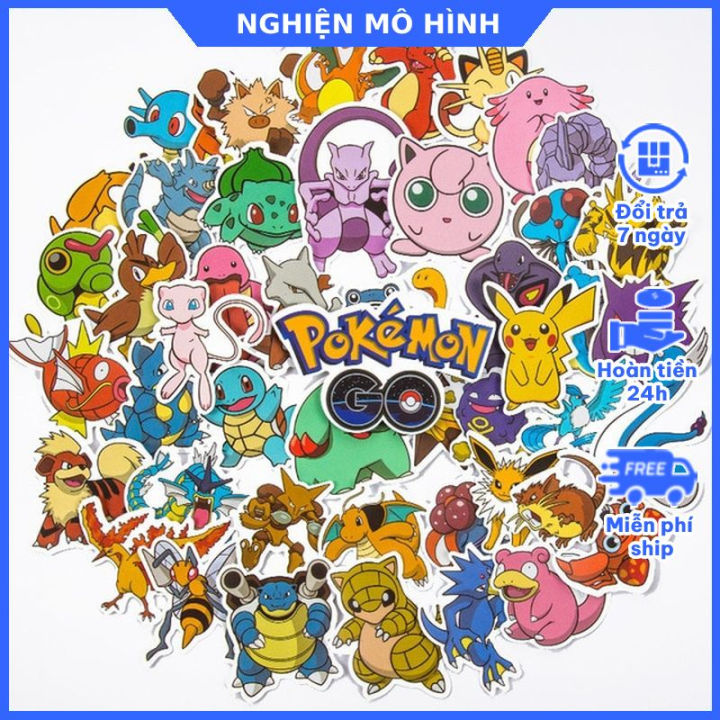 Bộ sticker hình dán tem Pokemon Pikachu Charizard Gengar Arcanine ...