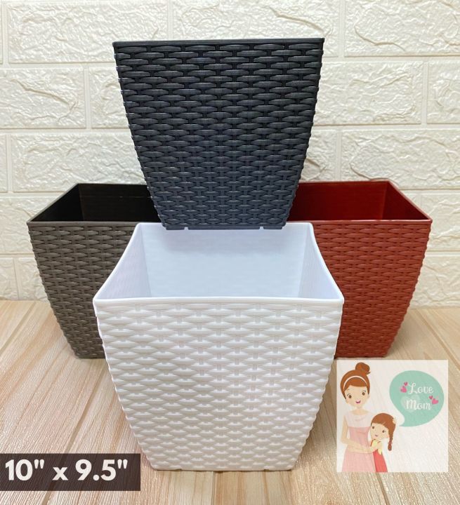 Rattan Square Pot (LARGE) 10"D x 9.5"H | #580 | Plastic Pots for Plants ...