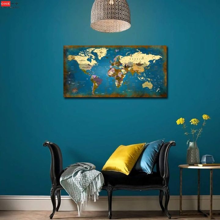 World Map Wall Art Black Wood Grain Retro Map of The World Nautical Map ...