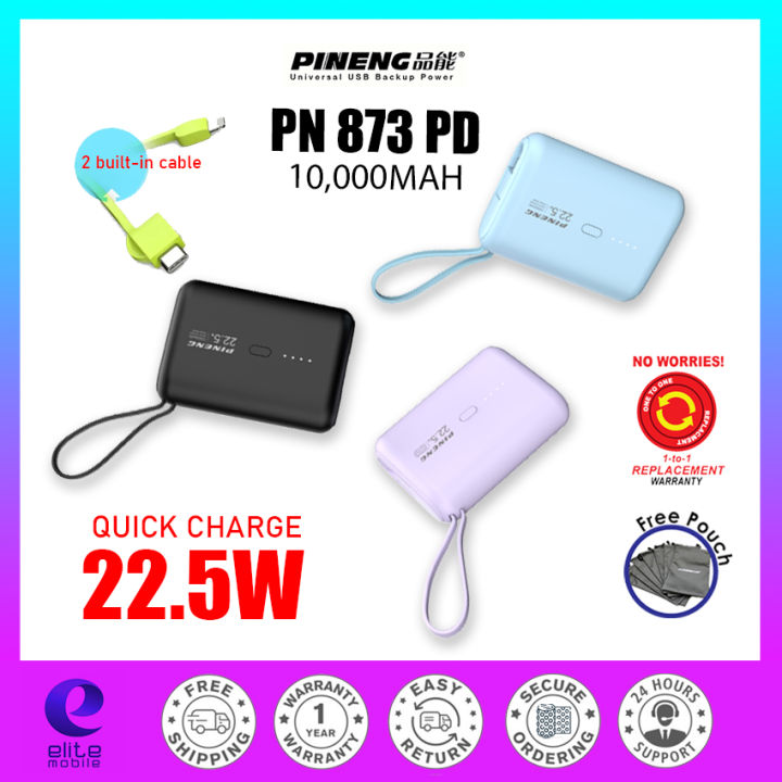 Pineng PN873PD / PN 873 PD Quick Charge 10000mAh Built in Cable TYPE-C ...