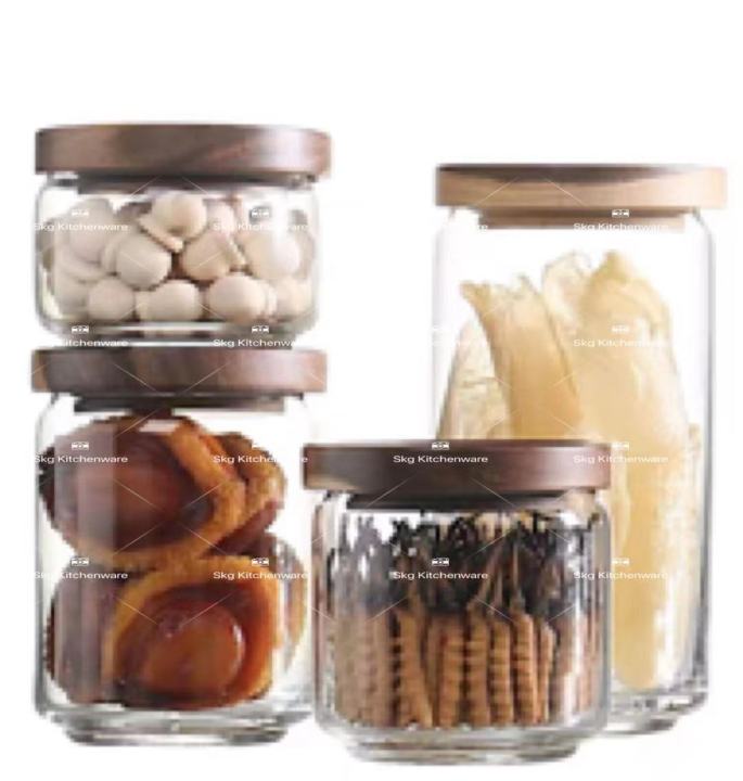 OCEAN GLASSWARE POP JAR WITH WOODEN LID / GLASS STORAGE JAR | Lazada