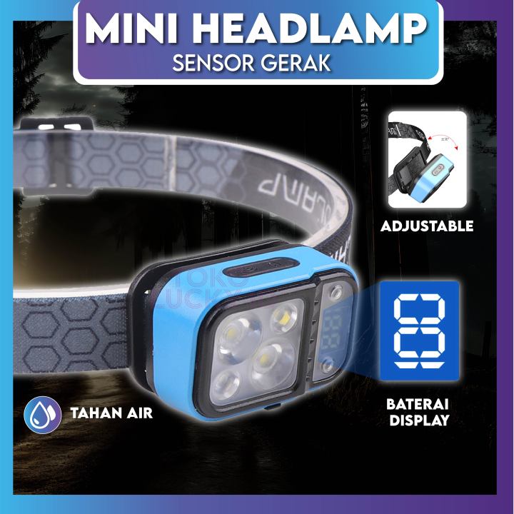 Senter Kepala Digital Mini 4 Mode Super Terang Headlamp Sensor Gerak ...