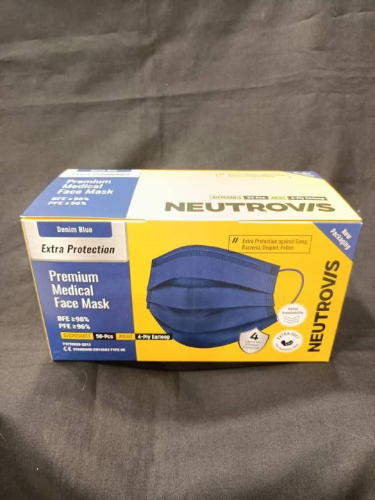 Neutrovis 4 Ply Premium Medical Face Mask 50's Denim blue | Lazada