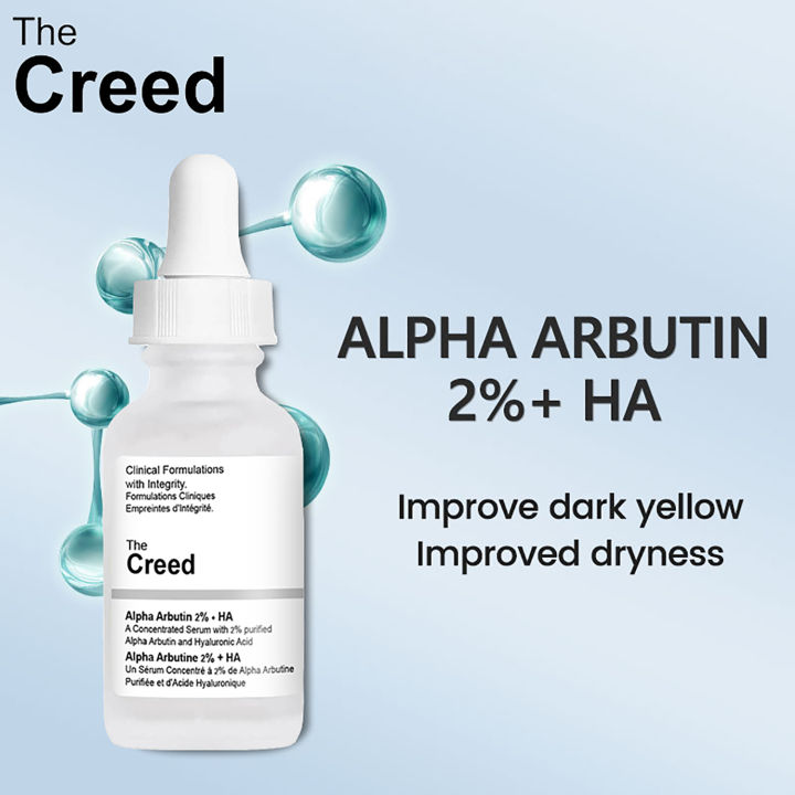 The Creed Alpha Arbutin 2% + HA Serum Reduce Dark Spots Acne and Pimple Remover Skin Whitening ...