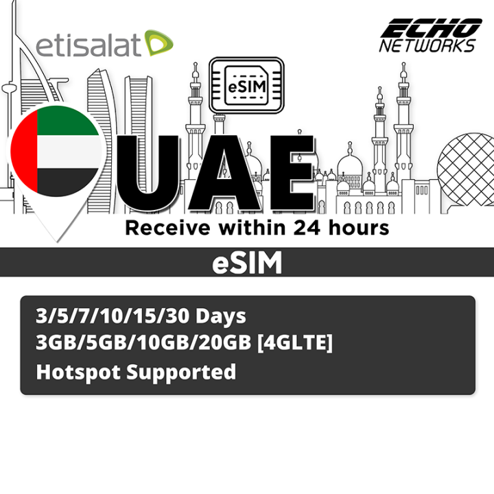 [eSIM- UAE] Etisalat 3-30 Days | 3GB/5GB/10GB/20GB(4GLTE) Data | No Registration Required ...
