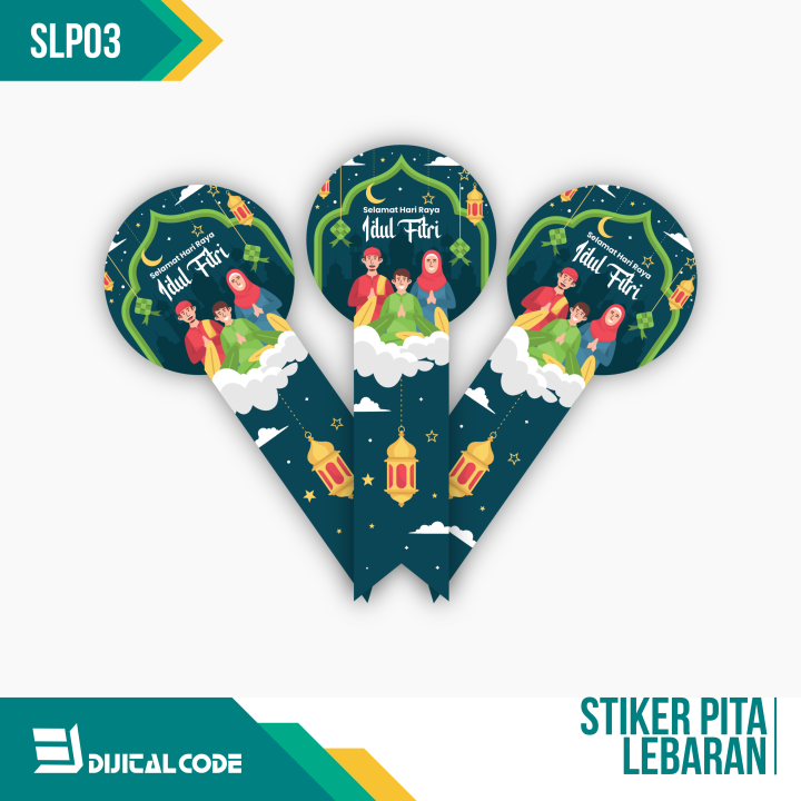 SLP03 Stiker Label Parcel Toples Kue Lebaran Idul Fitri Bentuk Pita ...