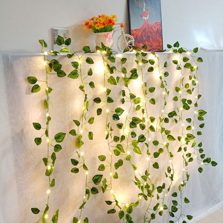 2M Artificial Plant With Led lamp Green leaf vine Fake Plant Home Decor ...
