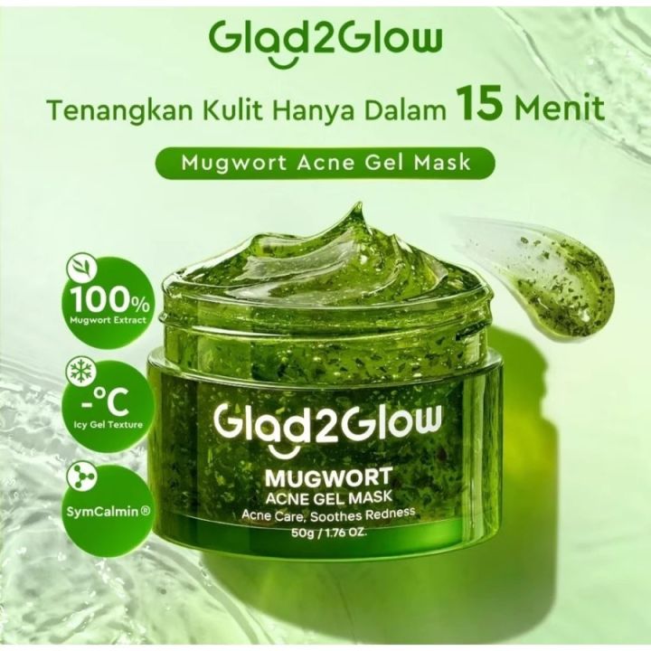 GLAD2GLOW Pure Mugwort Acne Gel Mask 50g | Masker Wajah Kulit Berjerawat | Masker Komedo dan ...