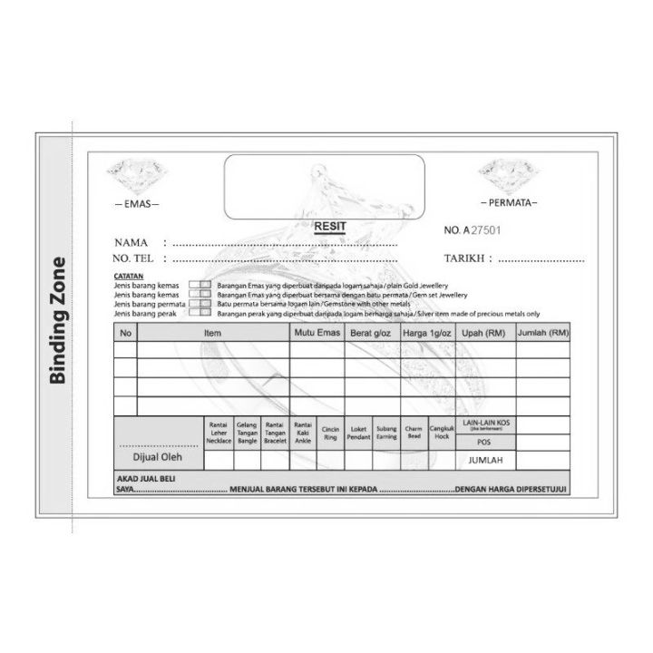 TZG Buku Resit Emas Berwarna Buku Bil, Jewelry Receipt Book , Resit ...