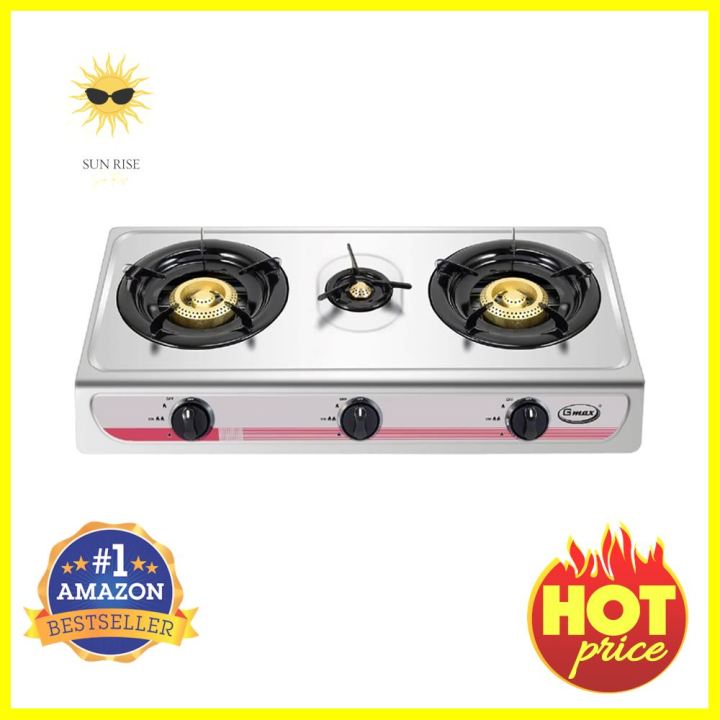 เตาแก๊สตั้งโต๊ะ 3 หัวแก๊ส GMAX GL-303A-20 สีเงินTABLETOP GAS STOVE GMAX GL-303A-20 3G SILVER ...
