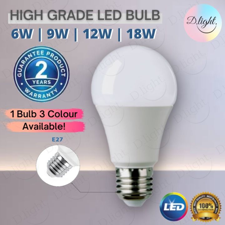 6W9W12W18W LED BULB E27 HIGH QUALITY 3 COLOUR MENTOL LAMPU MEJA ...