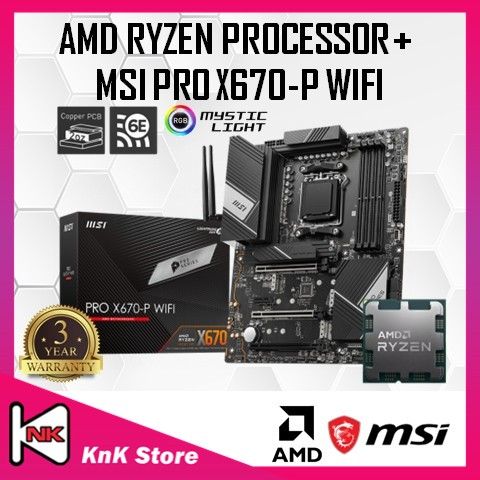 MSI PRO X670-P WIFI X670 AM5 DDR5 MOTHERBOARD + AMD RYZEN 3 / RYZEN 5 ...