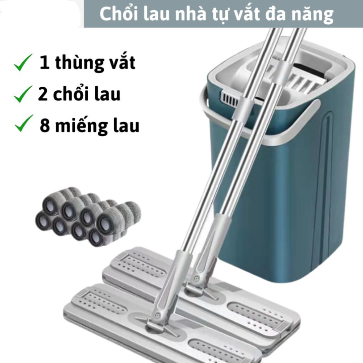 Cây Lau Nhà Tự Vắt Thông Minh Gồm 1 Thùng 2 Chổi Lau 8 Bông Lau, Bộ Lau ...