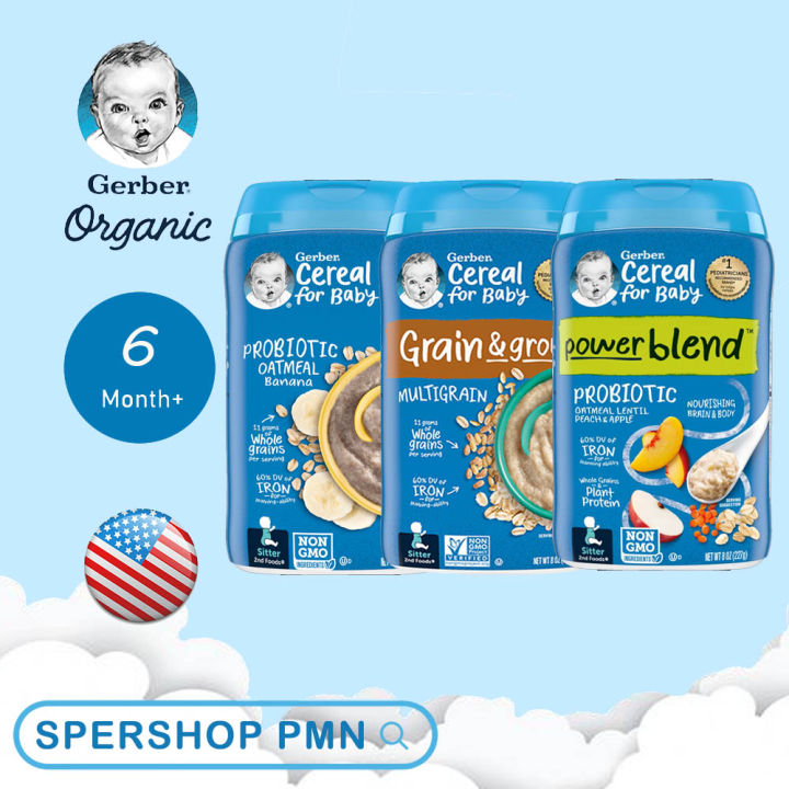 Gerber Probiotic ข้าวโอ๊ต 3 รส oatmeal , peach apple , Banana อาหารเด็ก ...