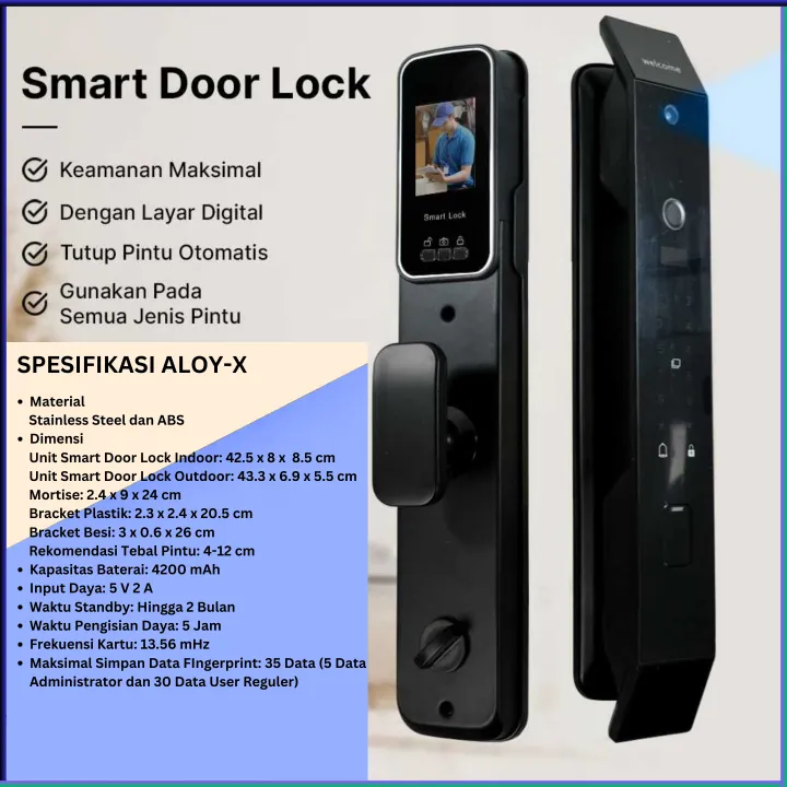BERGARANSI ALOY-X Smart Door Lock Fingerprint Password Key Card - A-X ...