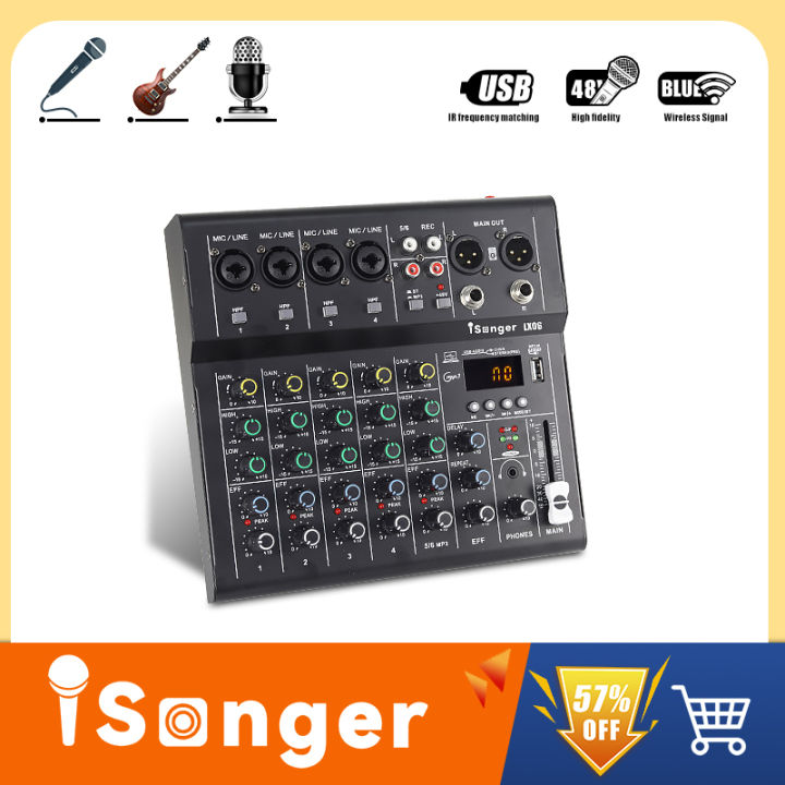 6-channel Mixing Console Personal Sound Effects Audio Mixer USB PC ...