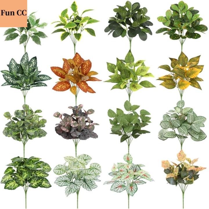 FUN CC 7 Heads Artificial Green Plant Leaves Large Perilla Leaf Fake ...