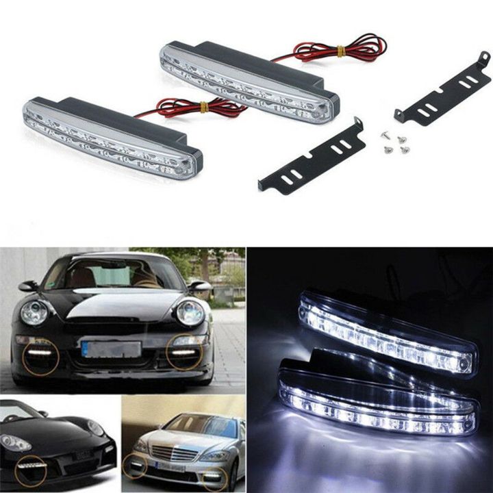 【Car Fashionstyle】 2X 8 LED Daytime Running Lights for Car Fog Lamp ...