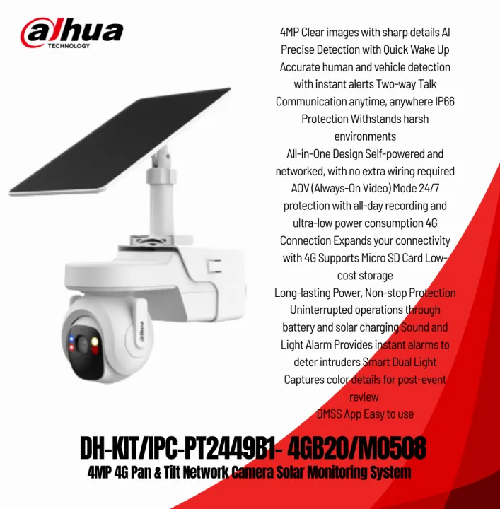 Dahua Apollo 4MP 4G Pan & Tilt Network Camera Solar Monitoring System ...