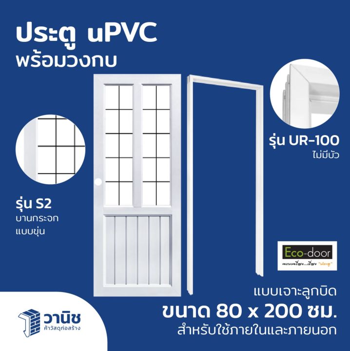 ประตูพร้อมวงกบ uPVC Eco-door รุ่น S2 ขนาด 80 x 200 ซม.แบบเจาะลูกบิด สำหรับภายใน | กันแดด 100% ...