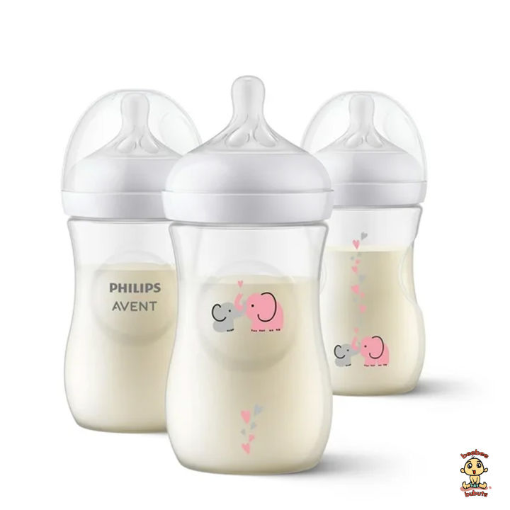 Avent Bottle Set W/ NEW NATURAL RESPONSE NIPPLES 9 oz 1-3 pack Elephant ...