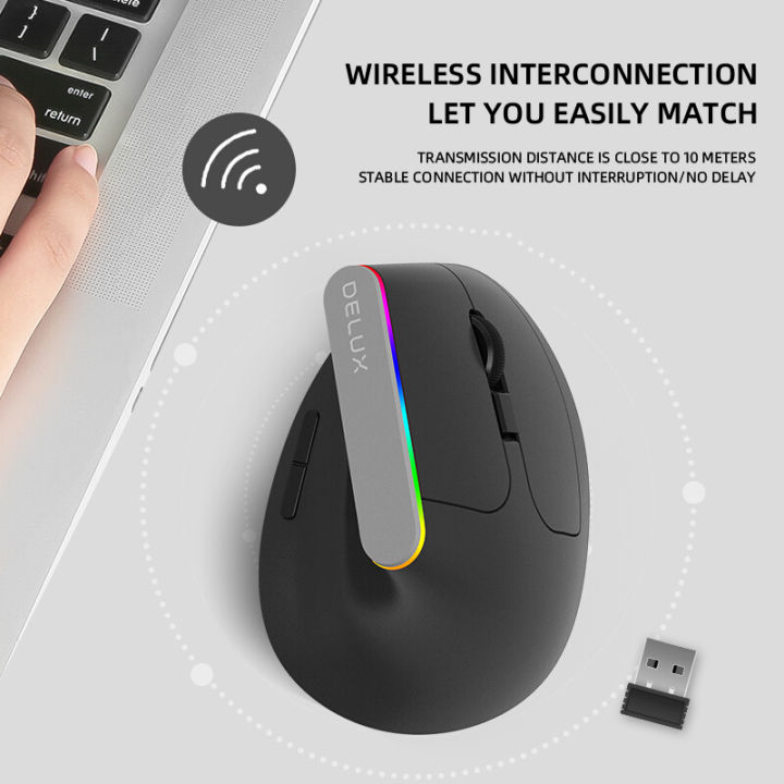 Delux M618C/M618DB Wireless Mouse Vertical Ergonomic Mouse RGB With LED ...