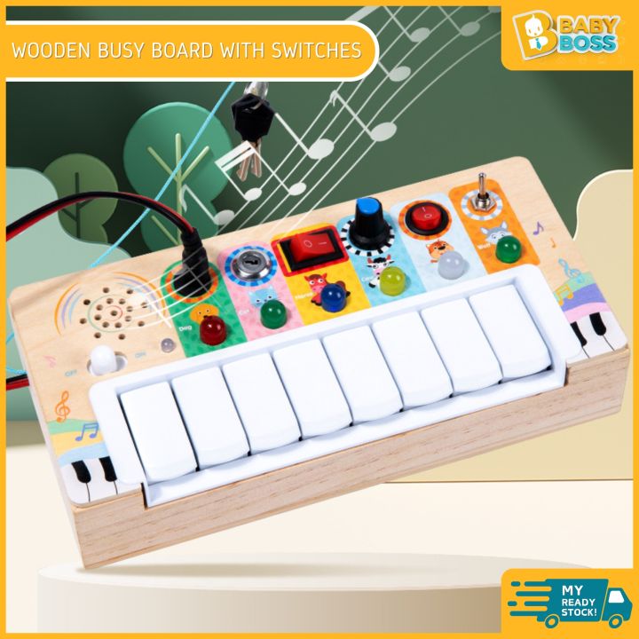 BabyBoss Wooden Busy Board with LED Light Switches Montessori Learning ...