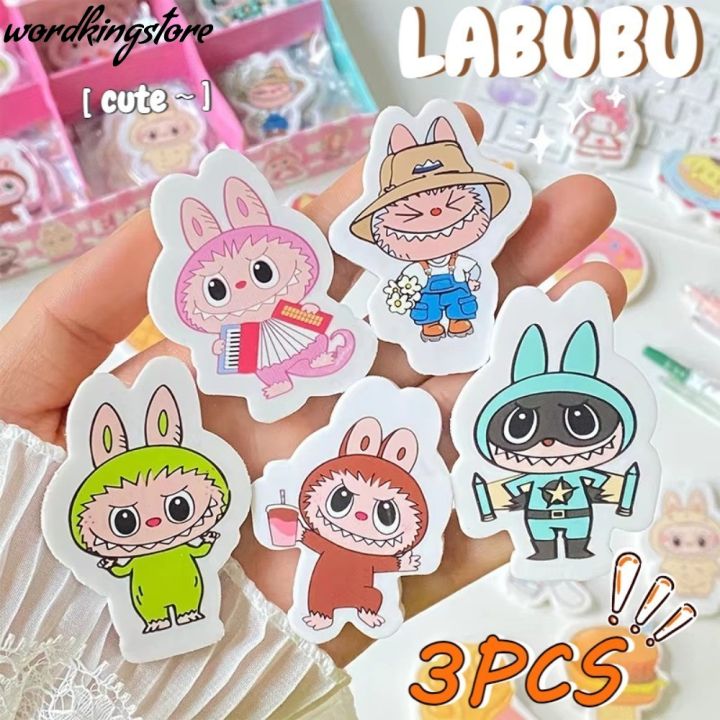 3Pcs Kawaii Labubu Shape Pencil Erasers Combination Set Cute Cartoon ...