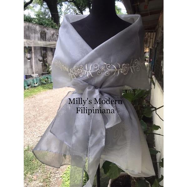 Modern Filipiniana wrap around / Light Grey Embroidery | Lazada PH