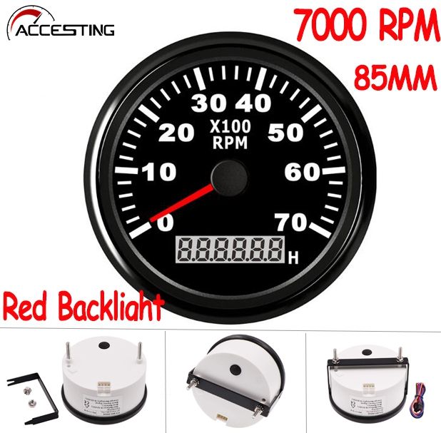 7000 RPM Cylinder Engine Tachometer for Boat motor 85 mm Round Hour ...
