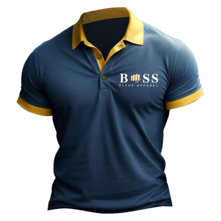 New Golf Shirt Short Sleeve Letter Print Polo Shirt Solid Color 3d ...