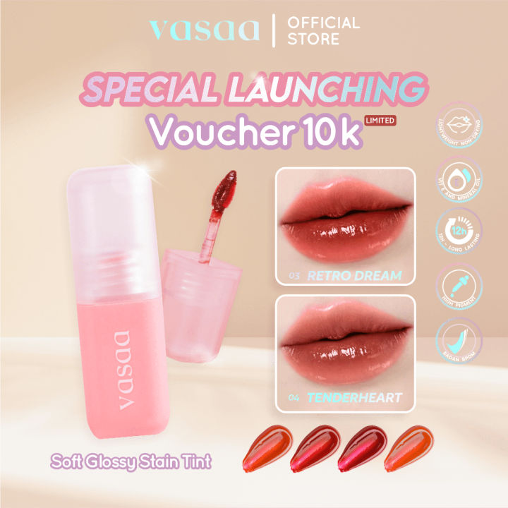 Vasaa Lip Tint Soft Glossy Stain 3g Liptint Korea Glossy Stain Lip tint ...