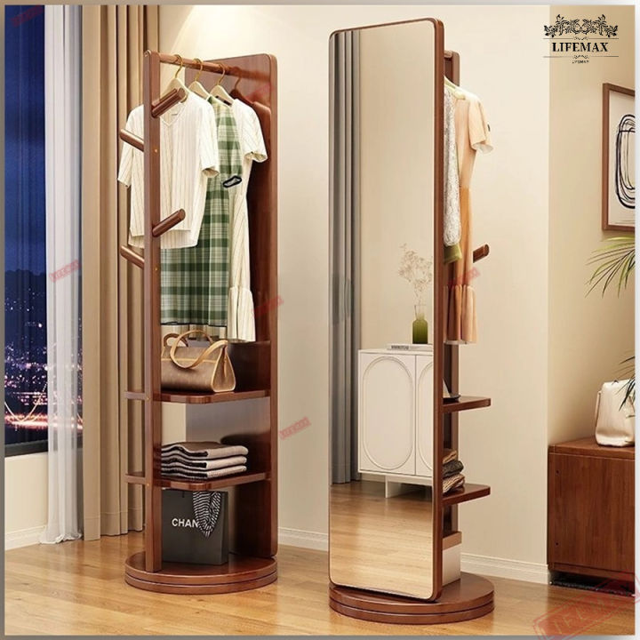 -SG Seller-Full Body Mirror/Floor Standing Mirror/Rotatable Solid Wood ...