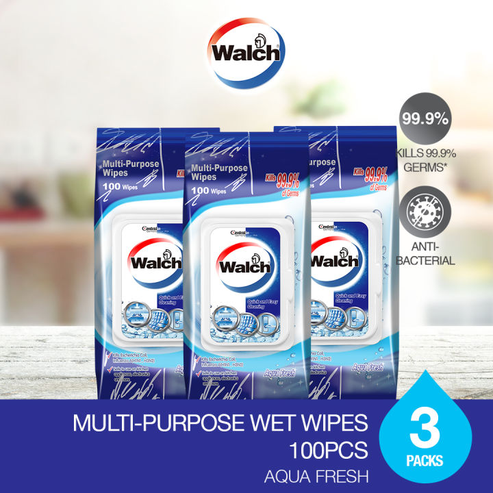 Walch® Multi-Purpose Wet Wipes 100pcs x 3 packs - Lemon / Aqua Fresh ...