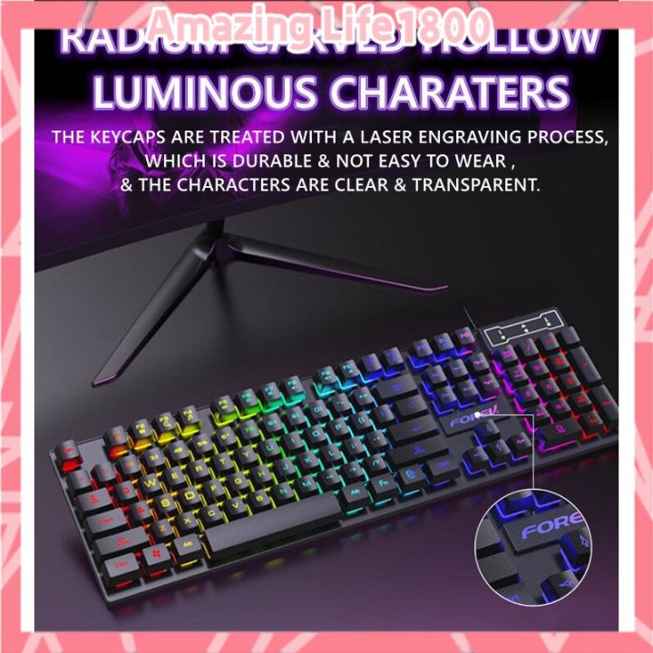 RGB Rainbow Light Keyboard and Mouse Set Mechanical Feel Backlight ...