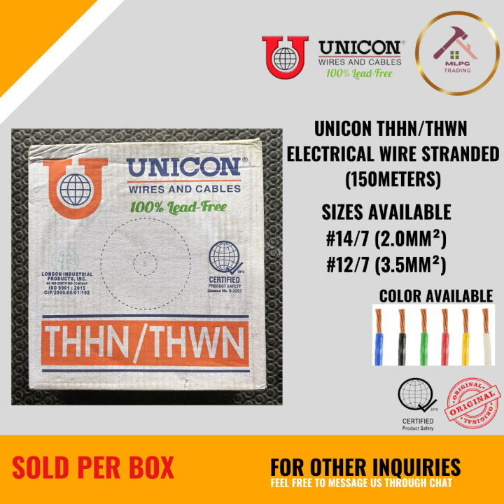 (Per Box) Unicon Wire THHN/THWN Stranded | #14/7 (2.0mm²) #12/7 (3.5mm² ...