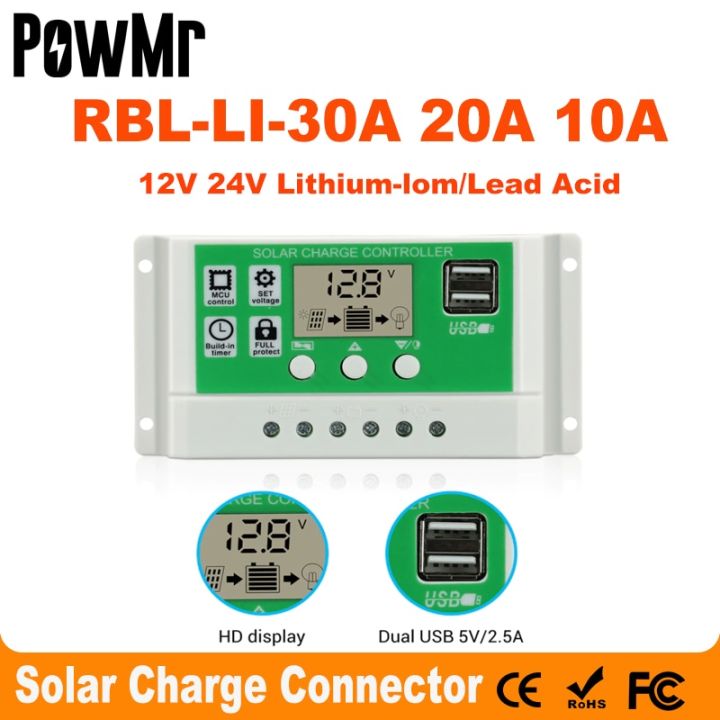 30A 20A 10A PWM Solar Charge Controller Lithium Battery Lead Acid ...