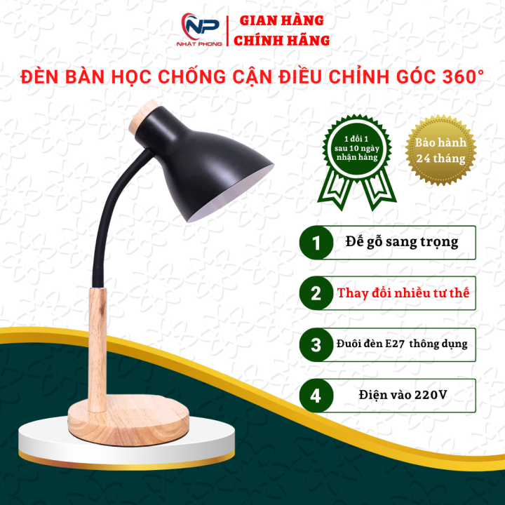 Đèn học để bàn đế gỗ SHOP NHẬT PHONG,đèn học chống cận thân đèn kim ...
