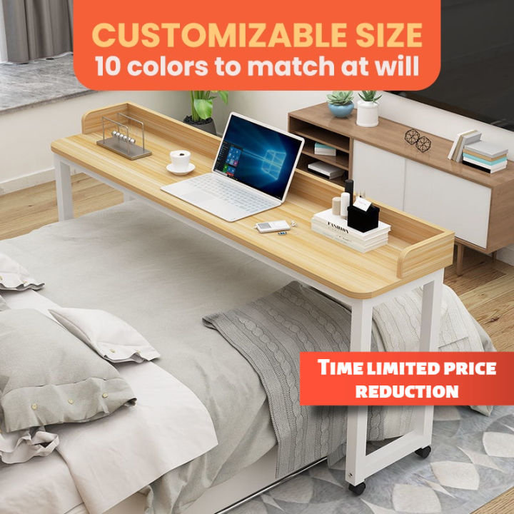 Long Bed Movable Computer Mobile With Wheels Wooden Laptop Lazy Home ...