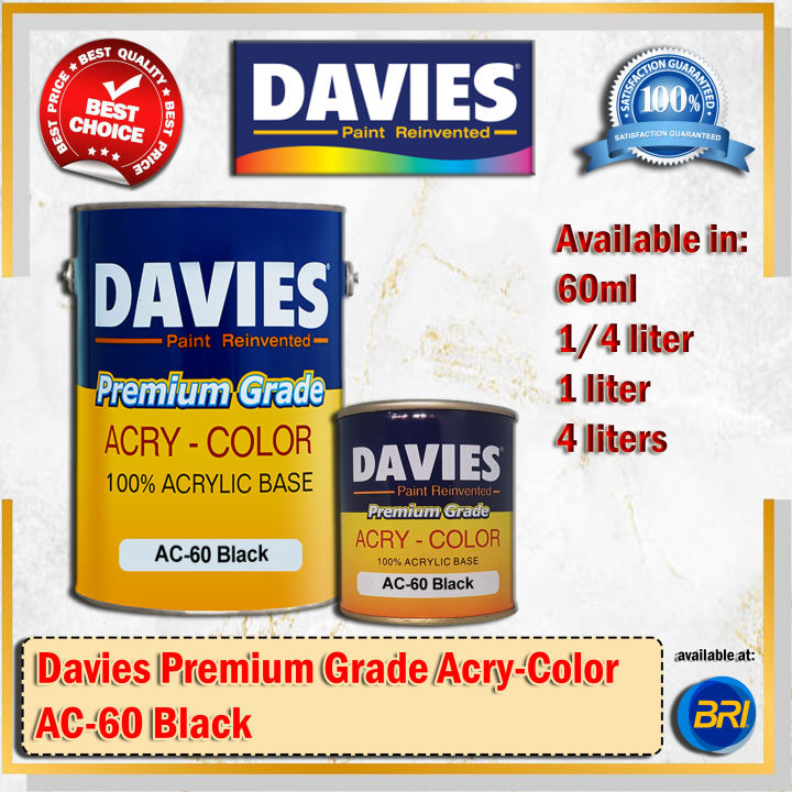DAVIES Premium Grade Acry-Color AC-60 Black 60ml | 1/4 liter | 1 liter ...