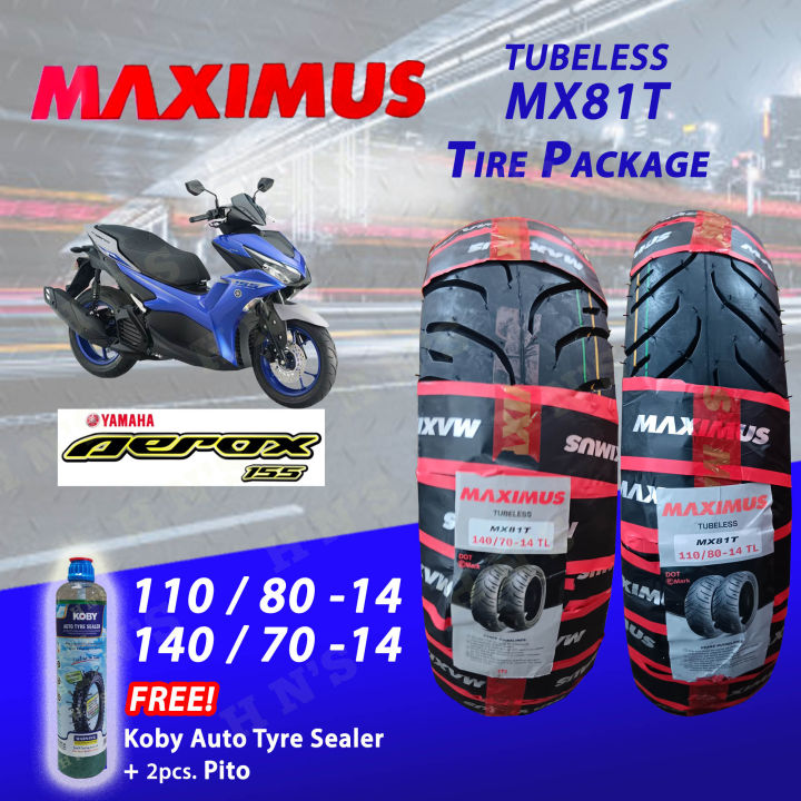 MAXIMUS Tubeless Tires for Yamaha Aerox ( 110/80-14 , 140/70-14 , 1 Set ...