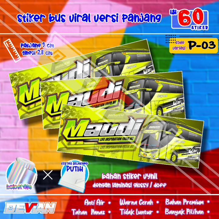 stiker bus maudi panjang isi 60 pcs | original anti air warna cerah ...
